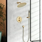 "Brushed Gold Bathroom Shower Head Combo Set System with Brass Valve, 8 ...