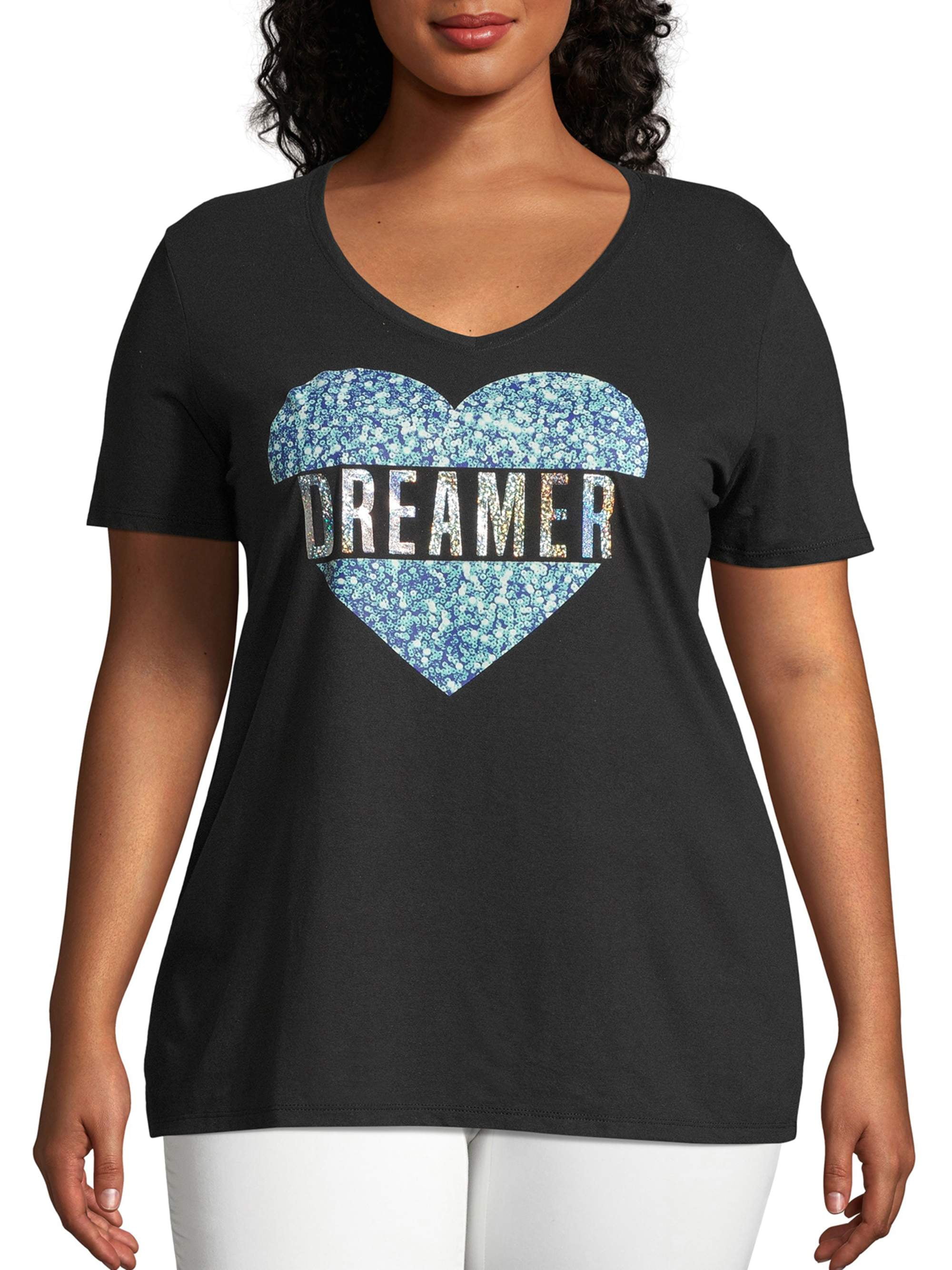 Just My Size Women's Plus Size Graphic Short Sleeve V-neck Tee ...