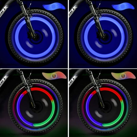 HISRFO LED Wheel Lights (Blue+Multicolor) Set of 4, Bike Wheel Spokes ...