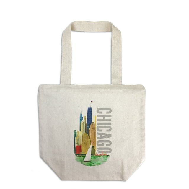 Chicago, Illinois, Vintage Watercolor Skyline, Bright Colors (100% ...