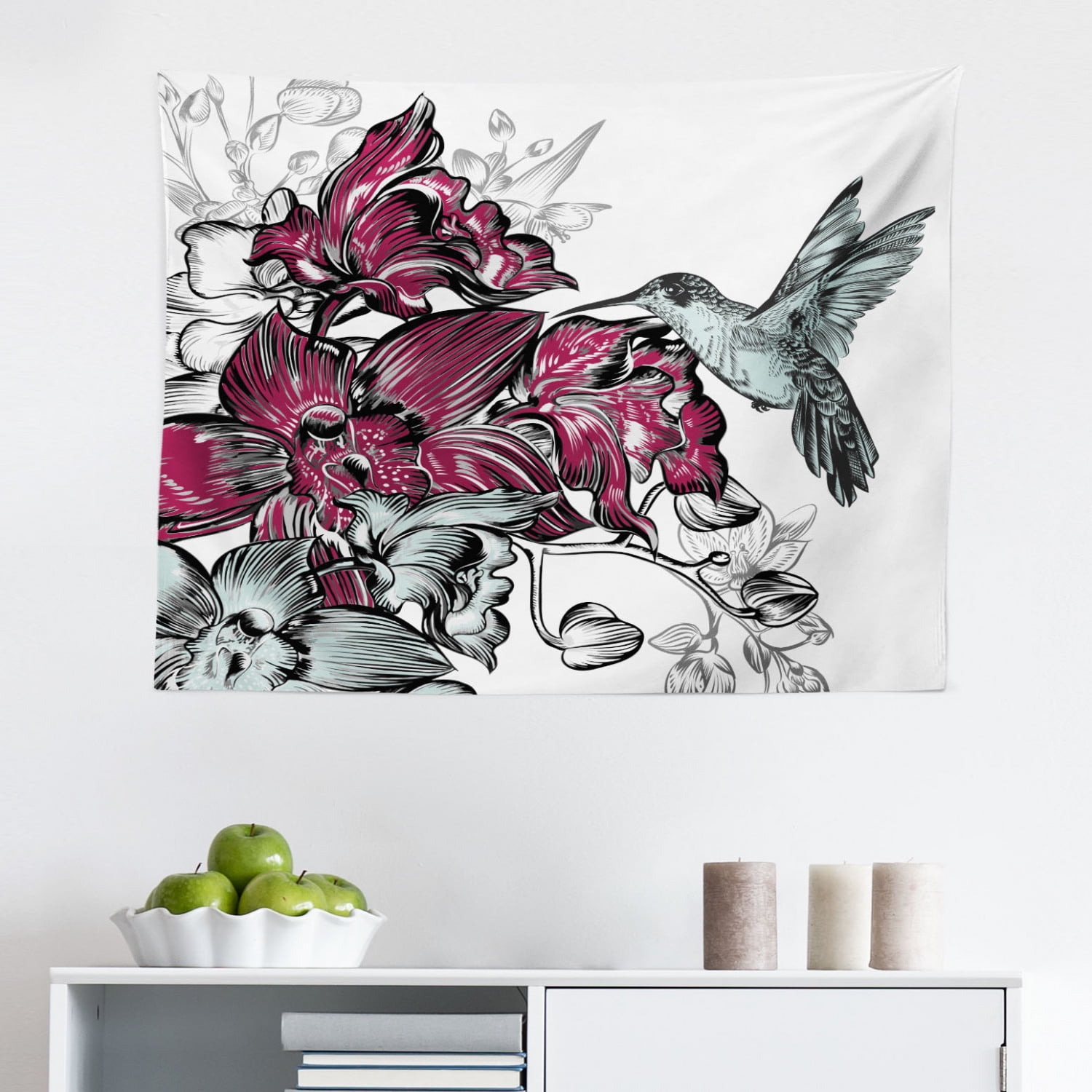 Hummingbird Tapestry, Hummingbird and Tropical Flowers Summertime ...