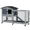 PawHut Rabbit Hutch Outdoor with Wheels Run 3 Removable Trays & Ramp ...