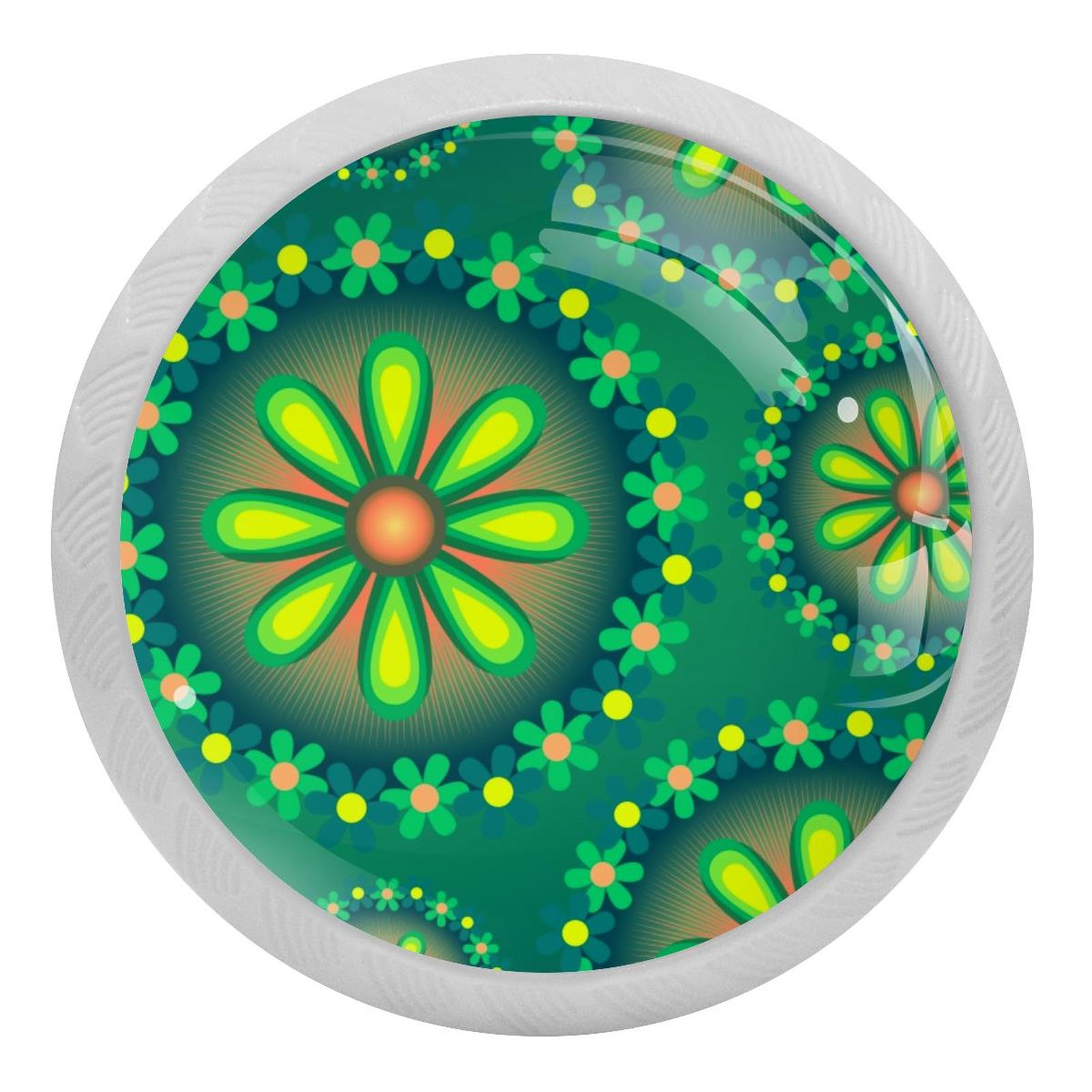 4PCS Round Digital Art Flower Cabinet Fluorescence Knob Glowing in the ...