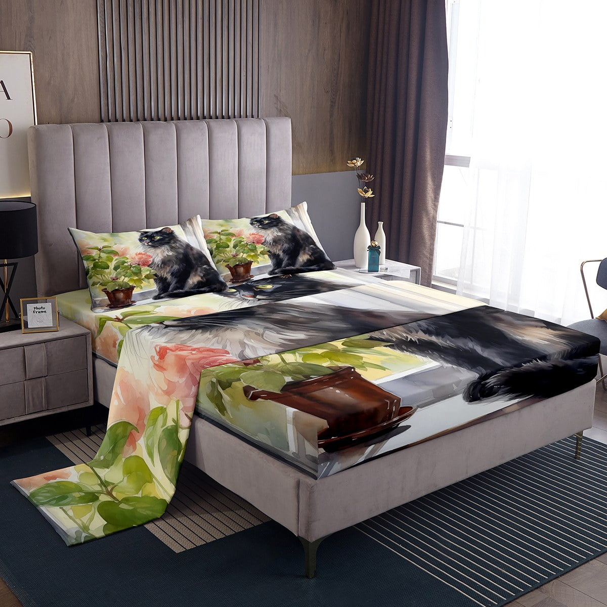 YST Cat Sheets for Girls Boys Kawaii Black Cat Bed Sheets Set, Black ...