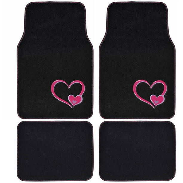 BDK Cute Pink Heart Design Carpet Floor Mats for Car SUV, 4 Piece Set ...