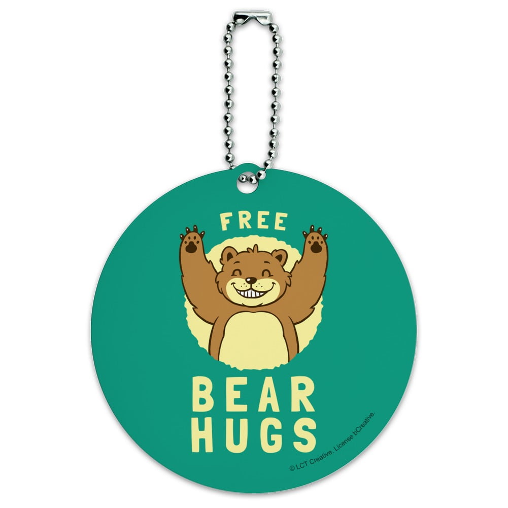 Free Bear Hugs Funny Humor Round Luggage ID Tag Card Suitcase Carry-On ...