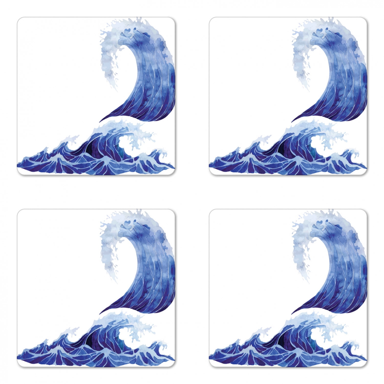Ocean Coaster Set of 4, Watercolor Style Illustration of Storm Waves on ...
