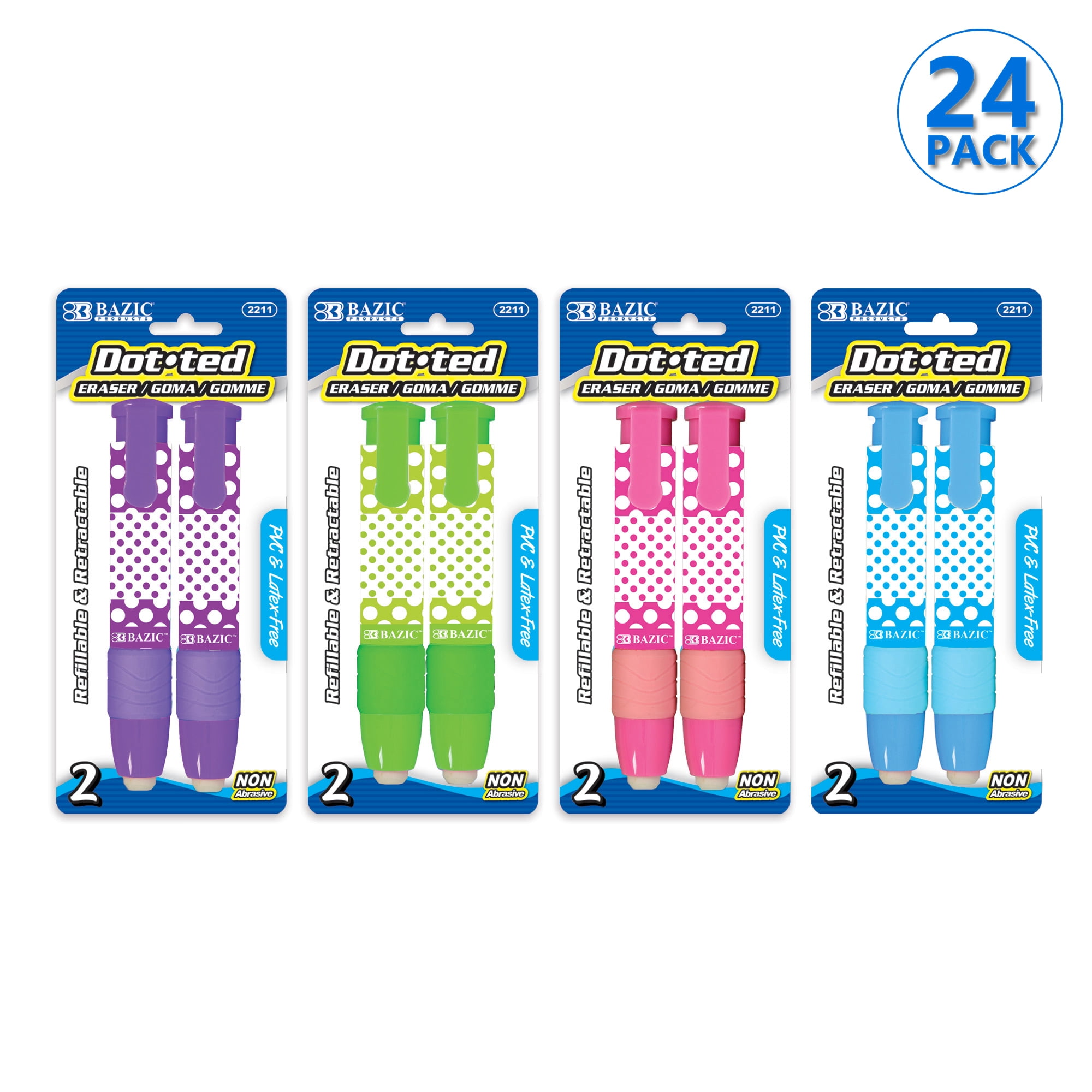 BAZIC Retractable Stick Erasers, Mechanical Pencil Eraser (2/Pack), 24 ...