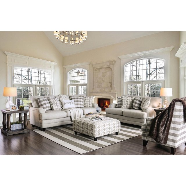 Transitional Light Gray Linen-like Fabric Sofa and Loveseat FOA ...