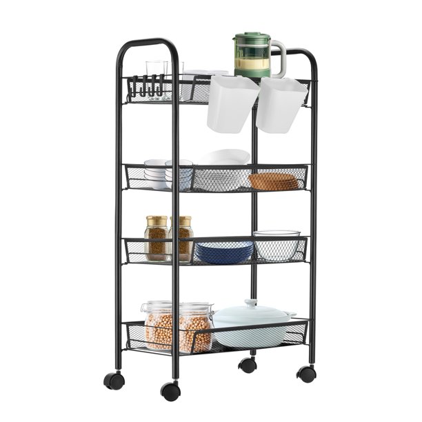4 Tier All-Metal Rolling Cart, Laundry Office Bathroom Storage ...