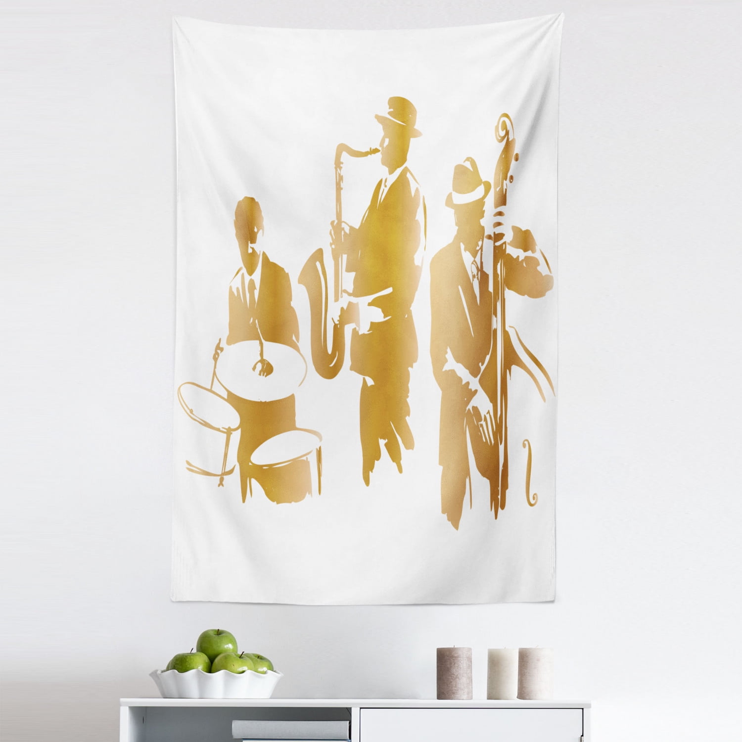 Vintage Tapestry, Vintage Style Illustration of Jazz Band Playing the ...