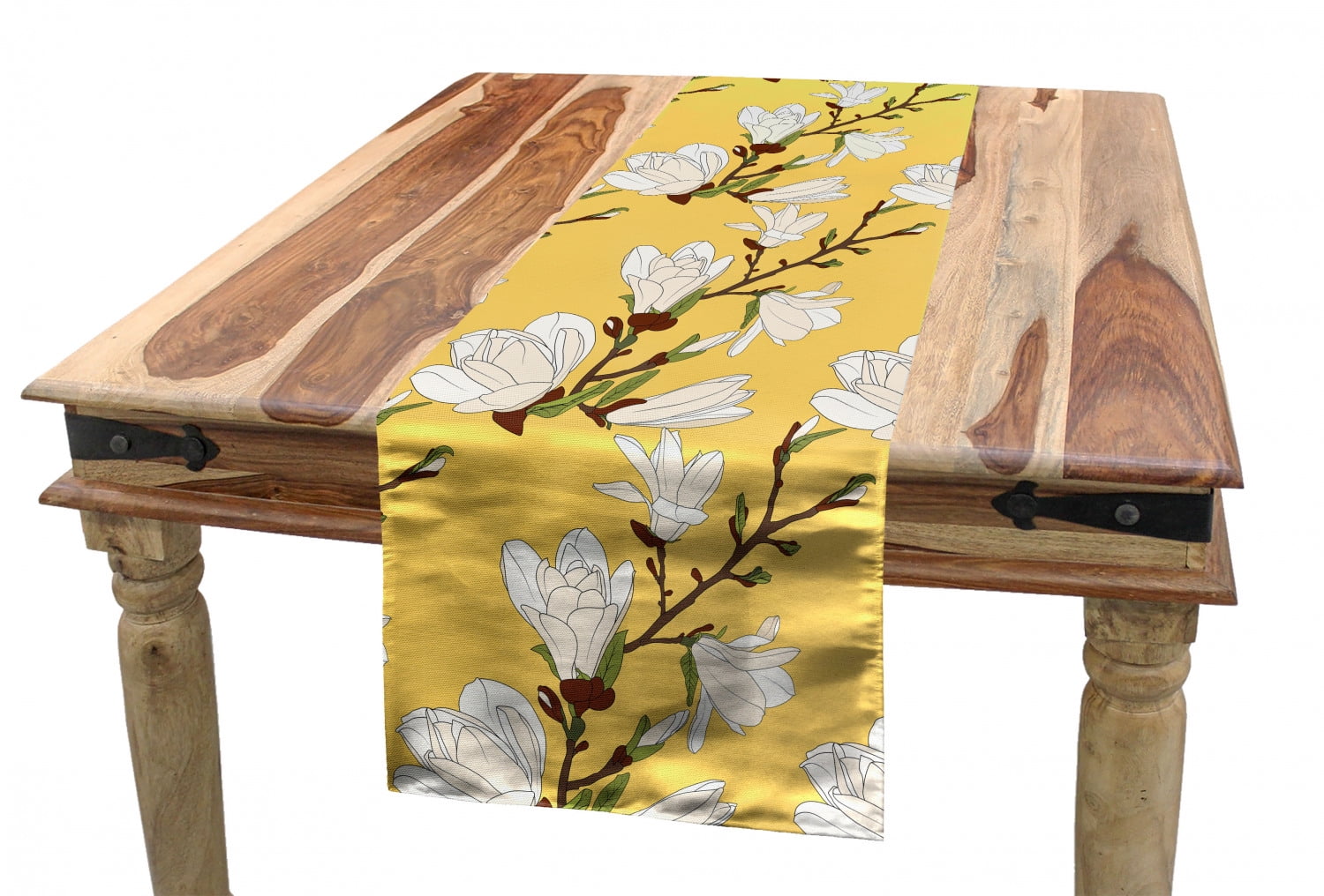 Floral Table Runner, Retro Magnolia Tree Branch Flourishing Fragrance ...