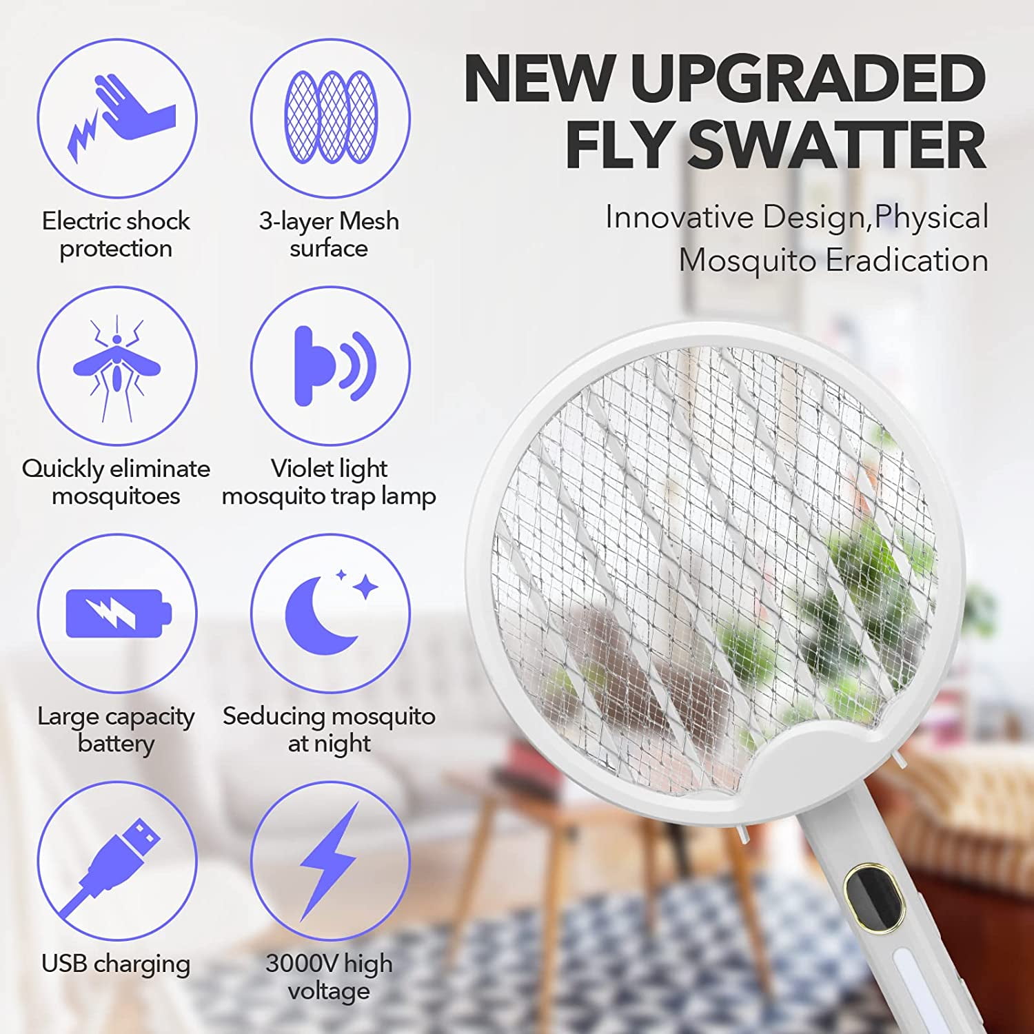 Buy Fly Killer Mosquito Swatter Racket Wasp Rechargeable Bug Zapper ...