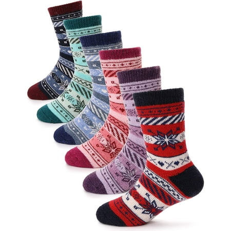 Kids Wool Socks 6 Pairs Little Toddlers Girls Snowflake Boot Thick ...