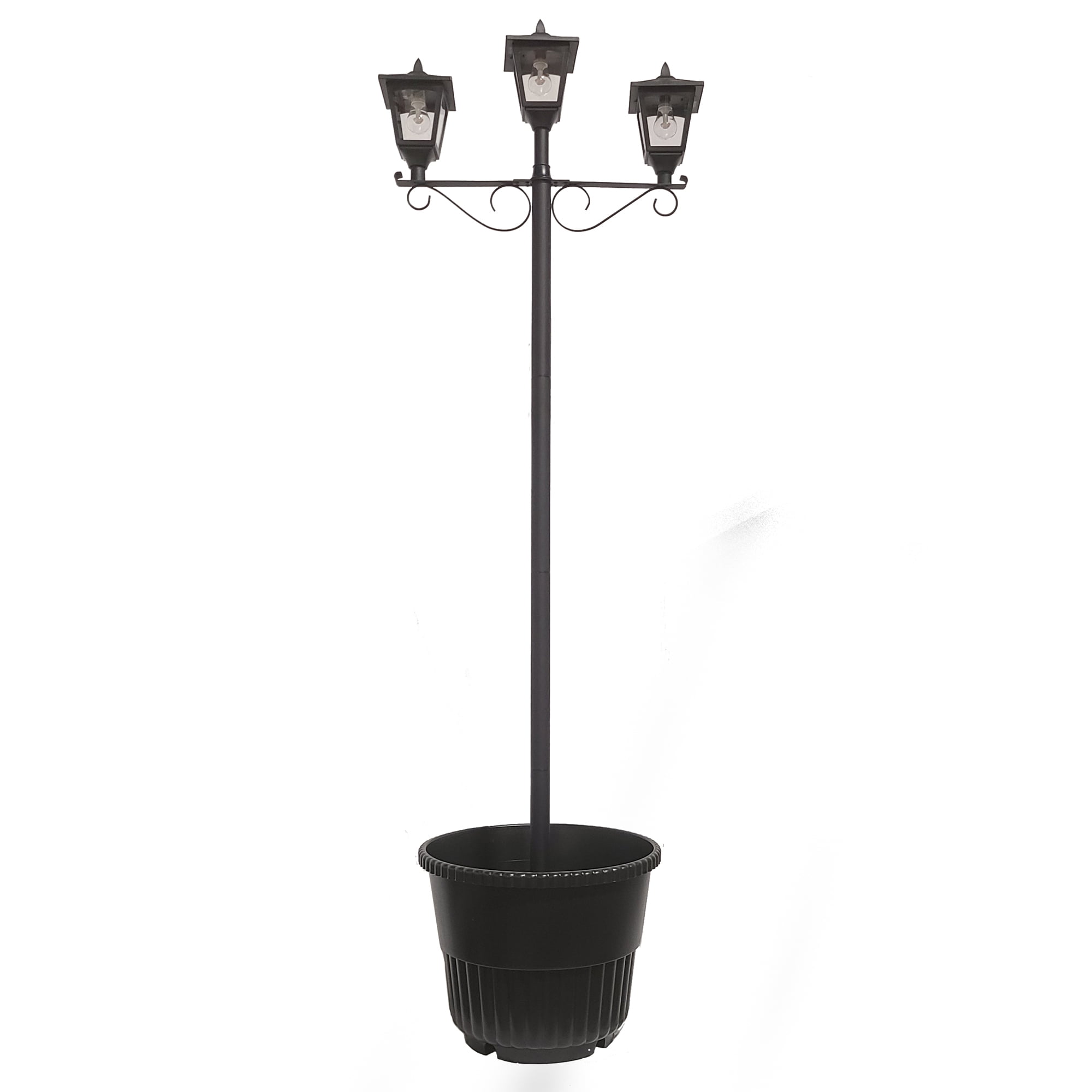Triple Head Solar Lamp and Post set with Round Planter - Walmart.com