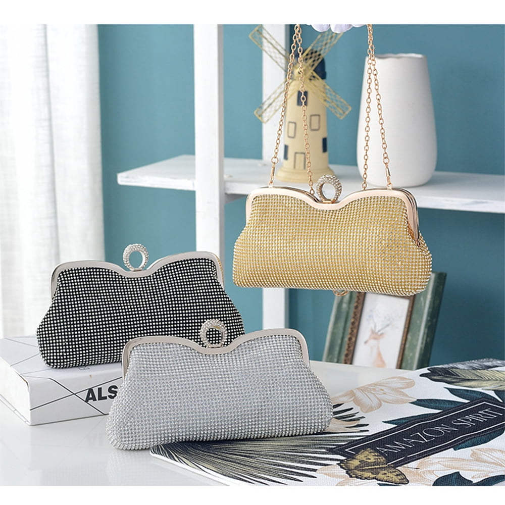 Womens Sparkly Crystal Diamante Evening Clutch Bag Bridal Prom Party ...