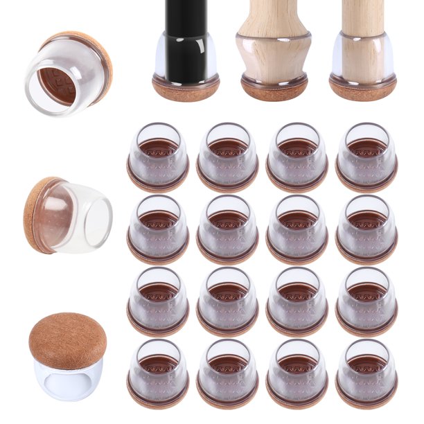 24 Pcs Chair Leg Caps with Wrapped Felt,Clear Silicone Chair Leg Floor ...