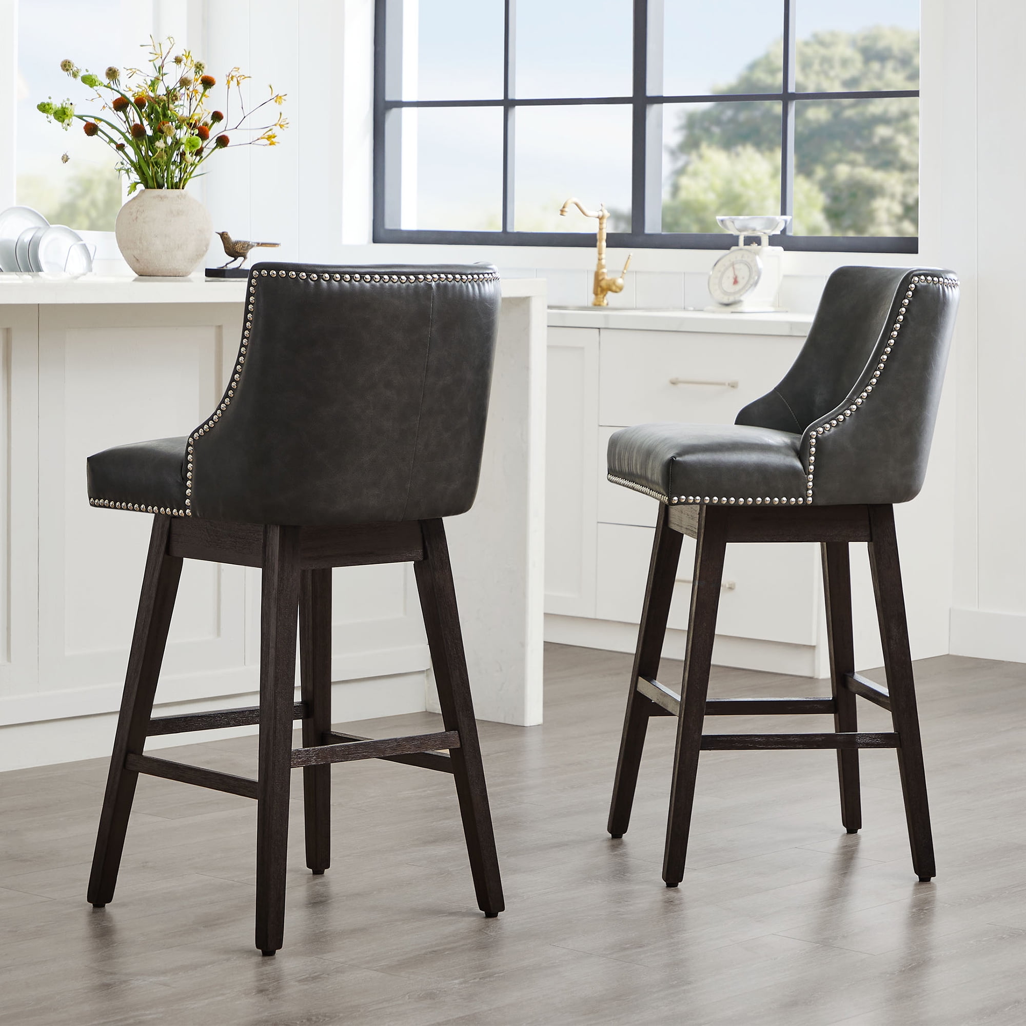 CHITA 30 inch Faux Leather Swivel Upholstered Counter Height Bar Stools ...