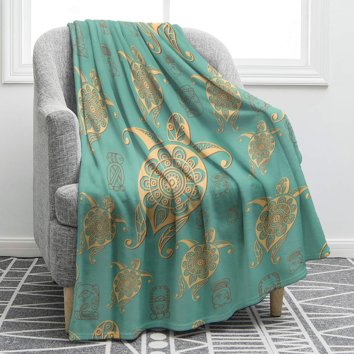 Sea Turtle Blanket Comfort Warmth Abstract Tortoise Blue Blanket for ...