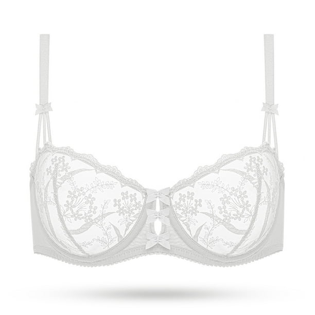 Deyllo Women’s Embroidered Lace Unlined Bra 1/2 Cup Demi Sheer See ...
