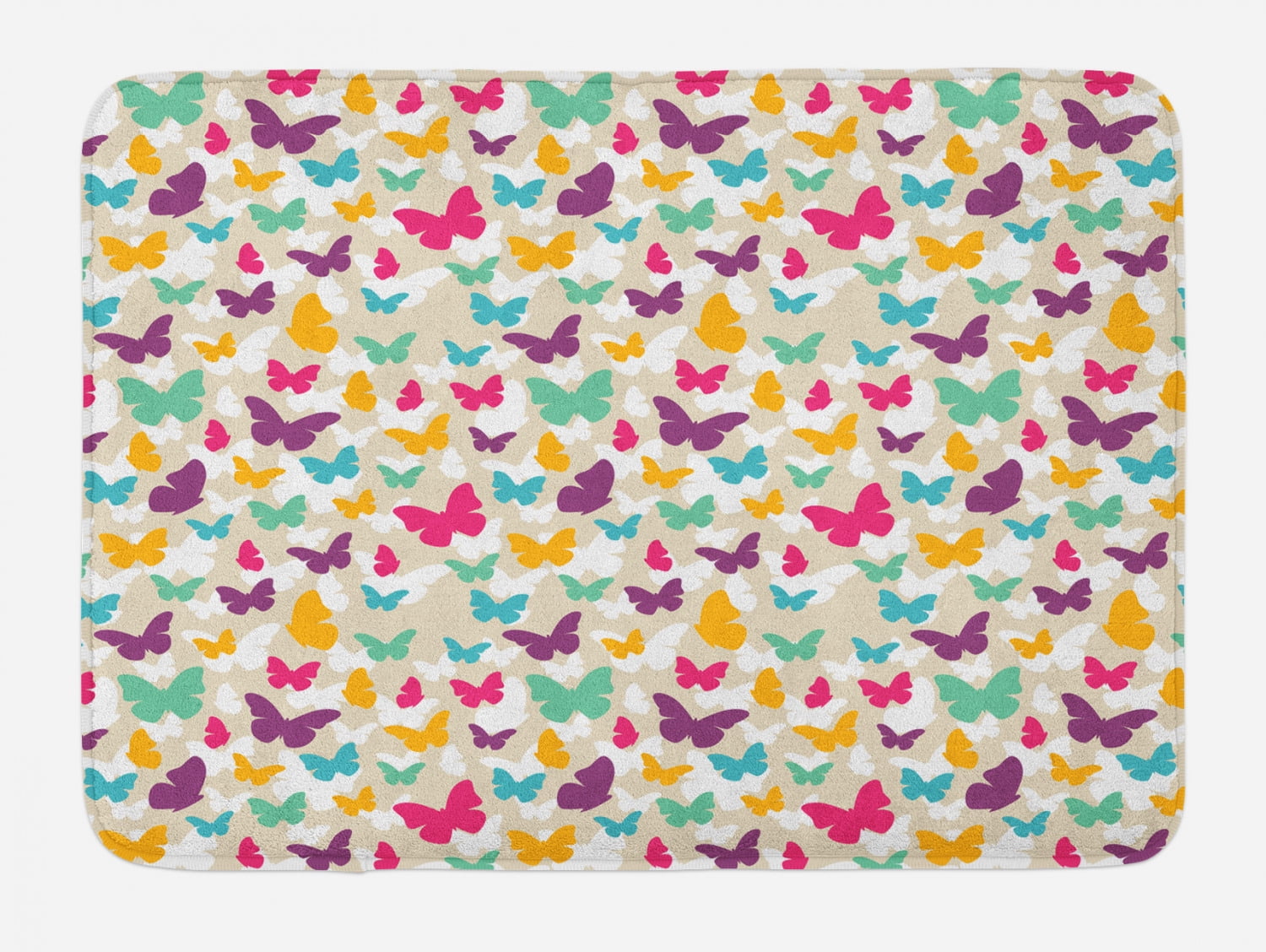 Butterfly Bath Mat, Colorful Flying Butterfly Silhouettes Fantasy ...