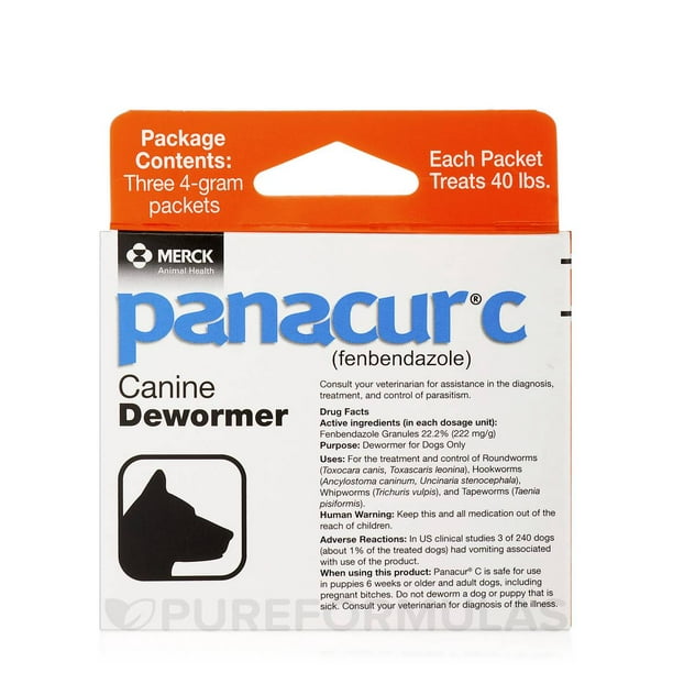 Panacur C Dewormer (Fenbendazole) for Dogs, Three 4-Gram Packets (40 ...