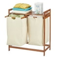 mDesign Bamboo Bathroom Freestanding Double Laundry Basket Hamper ...