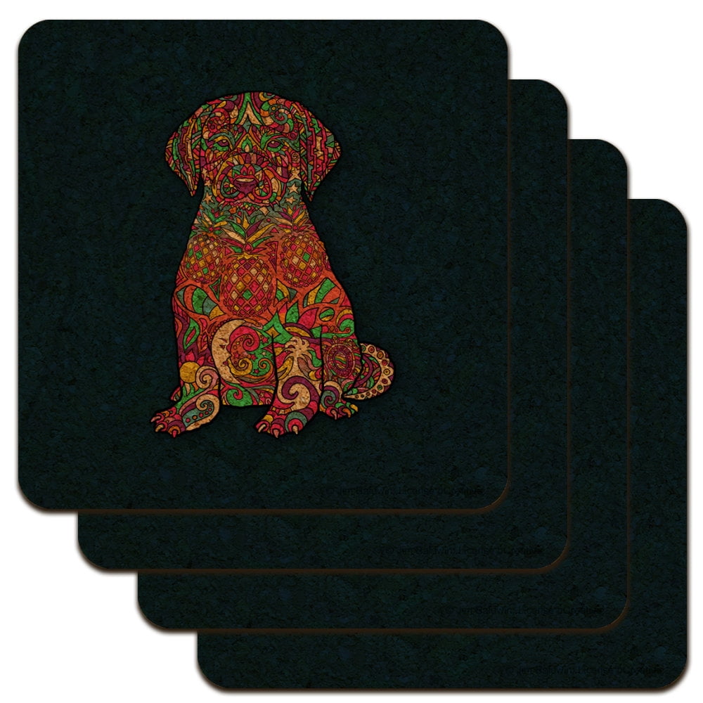 Mosaic Lab Labrador Puppy Dog Low Profile Novelty Cork Coaster Set ...