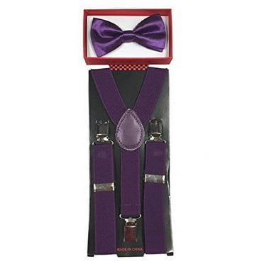 Purple Men's Suspenders and Bow tie Set Pre-tied Adjustable Bowtie and ...