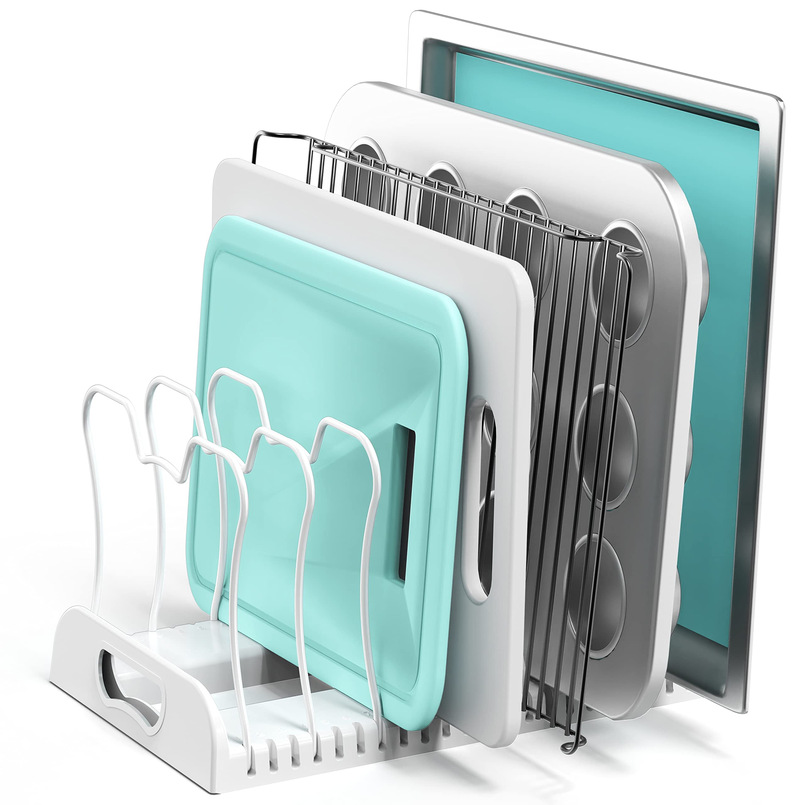 SimpleHouseware 7 Compartments Adjustable Pan Organizer, White ...