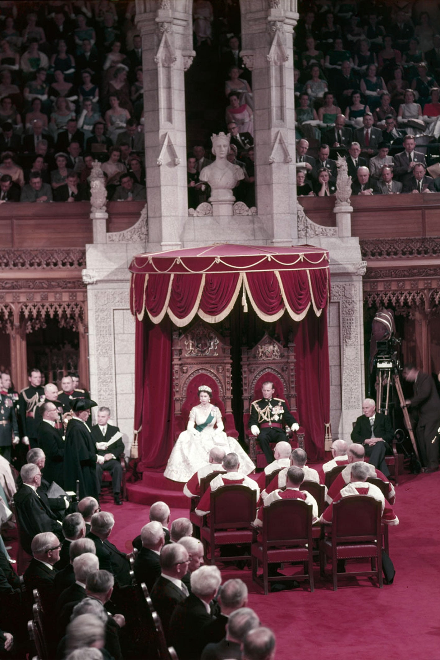 24x36 gallery poster, Queen Elizabeth II Seated with Philip on thrones ...