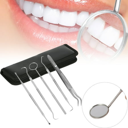 WALFRONT 5PCS/Set Dental Oral Hygiene Kit Mouth Mirror Sickle Scaler ...