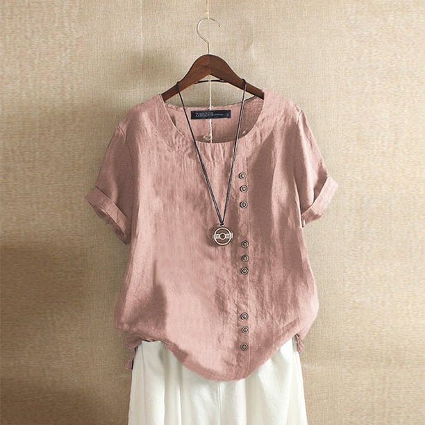 Zanzea Zanzea Women Crew Neck Short Sleeve Blouse Casual Loose Tunic