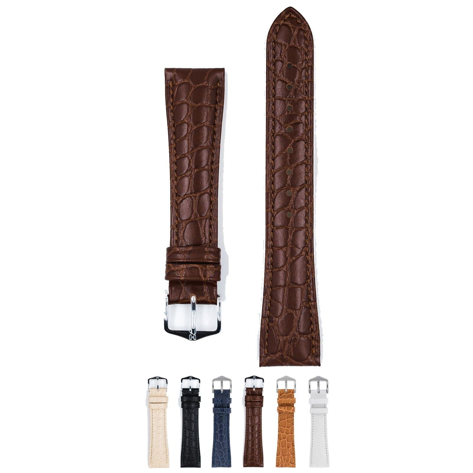 HIRSCH Aristocrat Leather Watch Strap - Crocodile Embossing - Brown ...