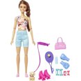 Barbie Self-Care Posable Doll, Brunette Workout Doll with Puppy and ...