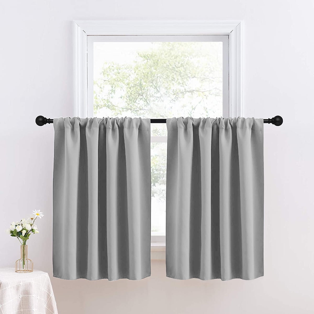 Rosnek Kitchen Curtains Blackout Solid Short Window Curtain Rod Pocket ...