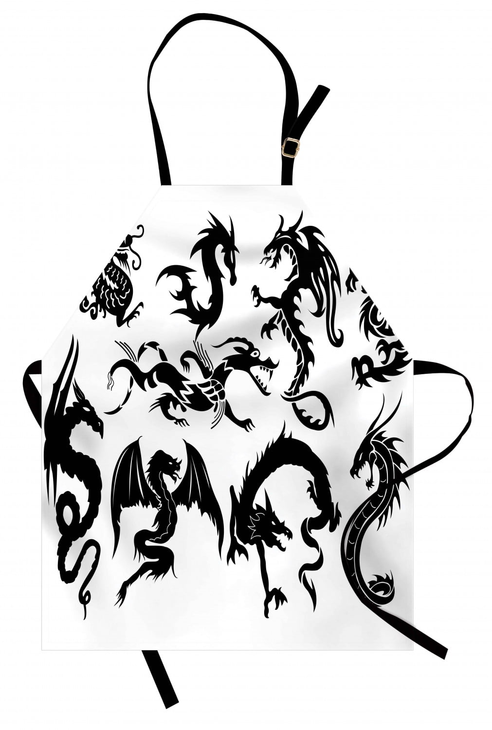 Japanese Dragon Apron Monochrome Style Cultural Oriental Creatures ...