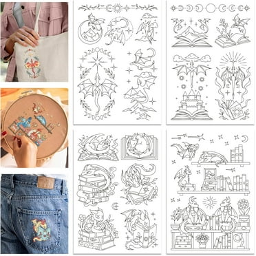 1Set 4 Sheets 11.6x8.2 Inch Stick and Stitch Embroidery Patterns Non ...