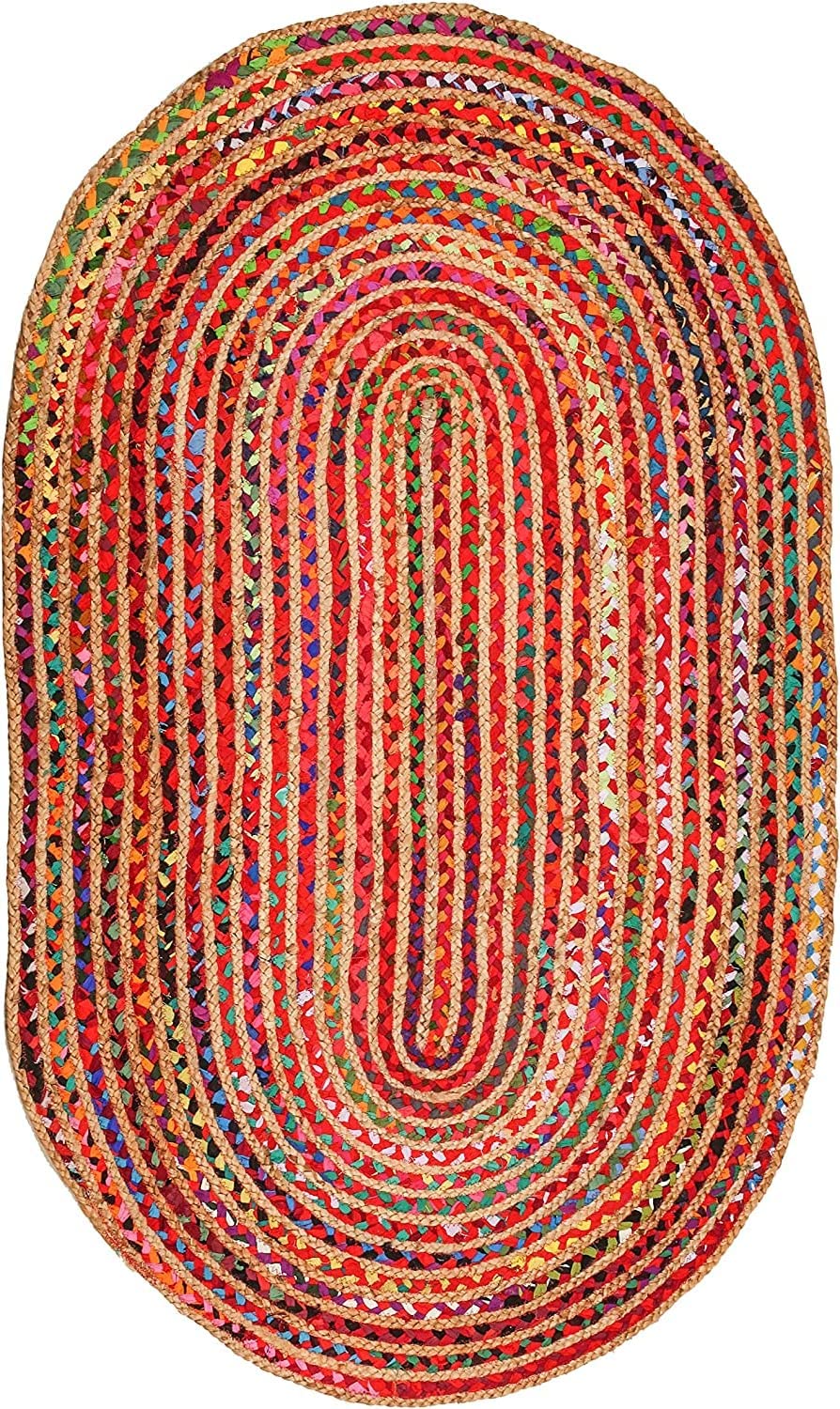 DecorAvenue Hand Woven Braided Farmhouse Jute Area Rug Multi Color 3 ft ...