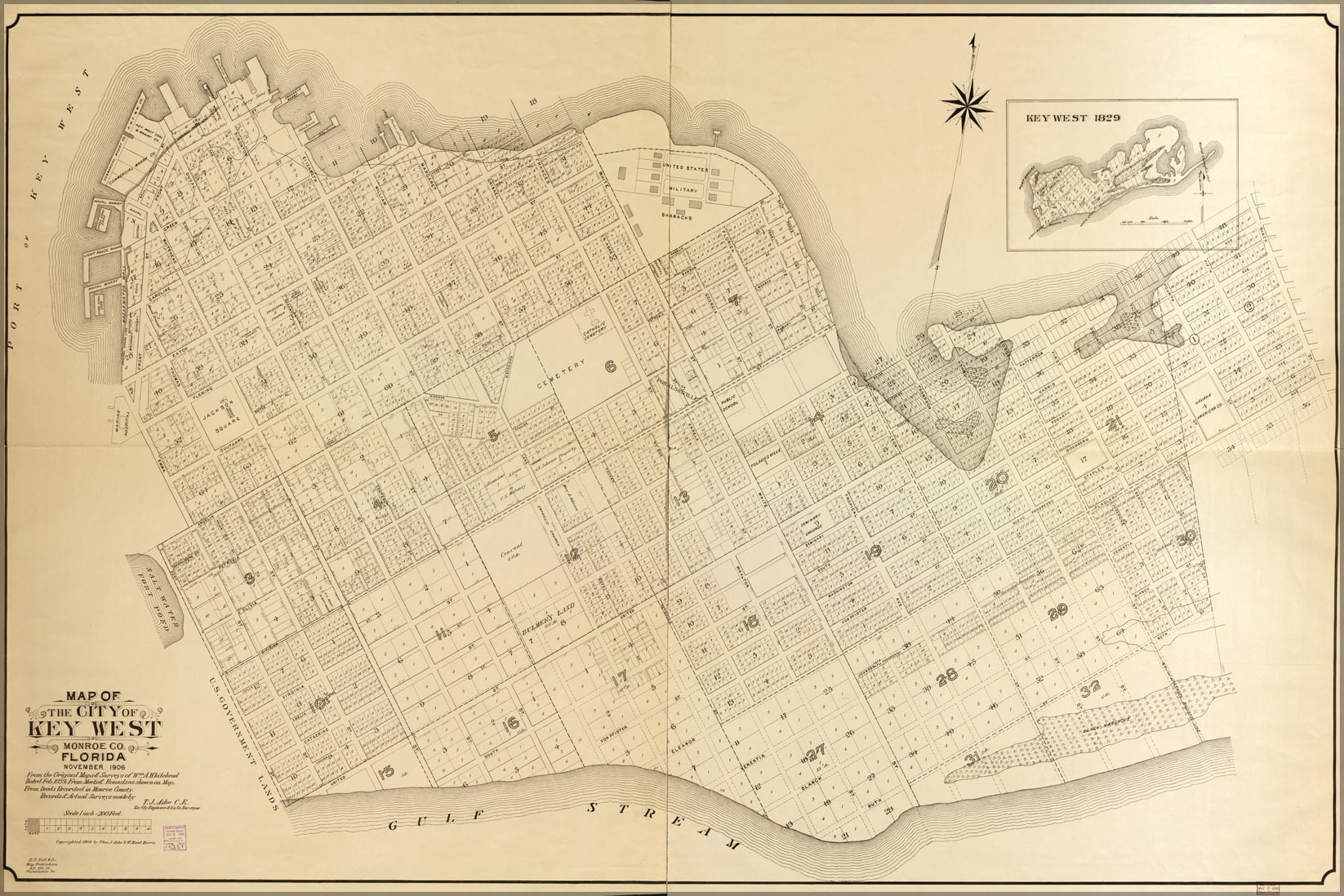 24"x36" Gallery Poster, Map of the city of Key West, Florida 1908 ...