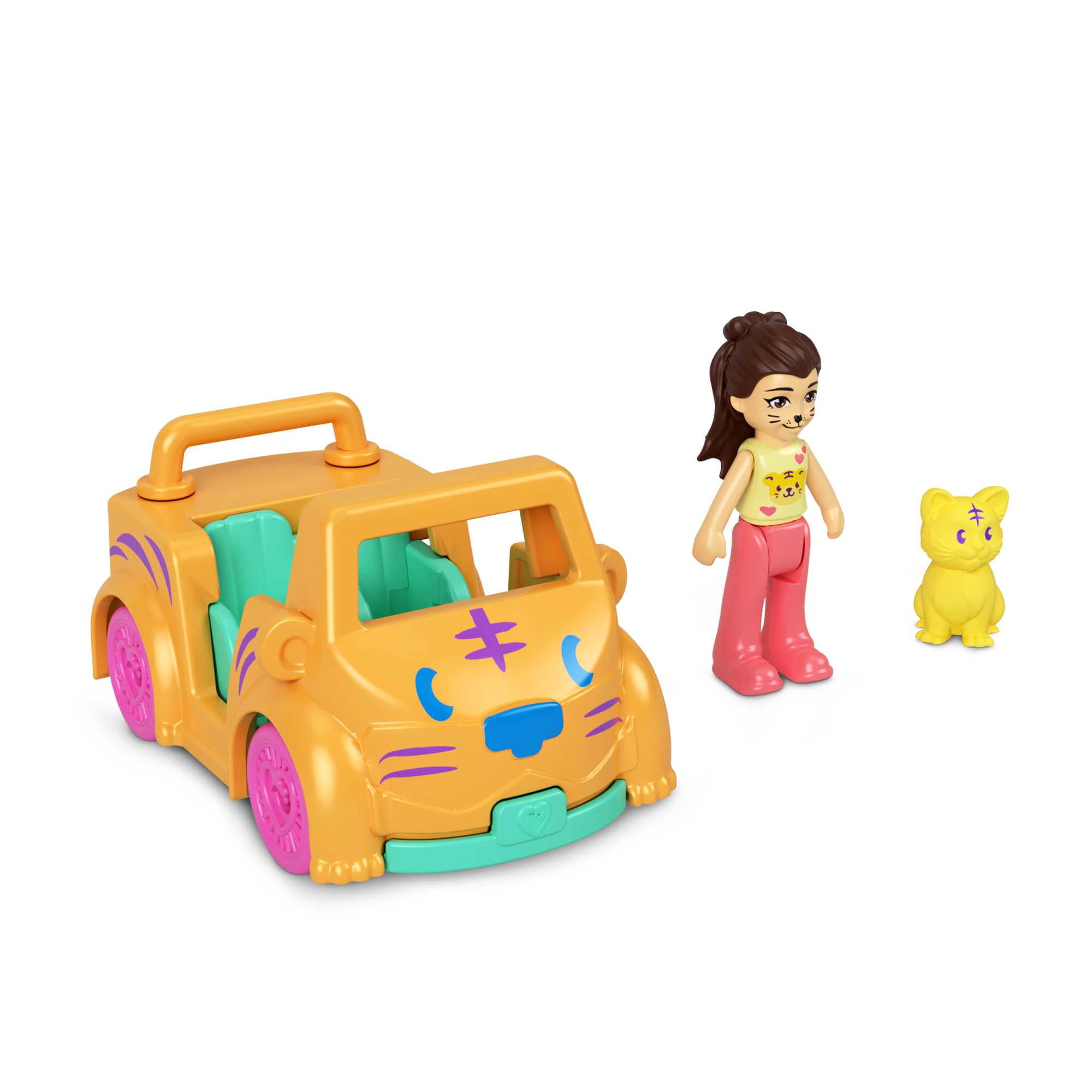 Polly Pocket Micro Doll with Tiger-Themed Die-cast Car and Mini Pet ...