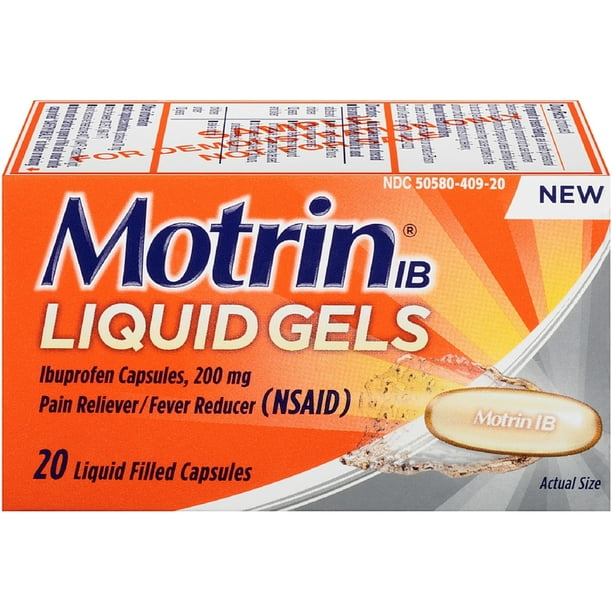 Motrin IB Pain Reliever/Fever Reducer Liquid Gels 20 ea (Pack of 2 ...