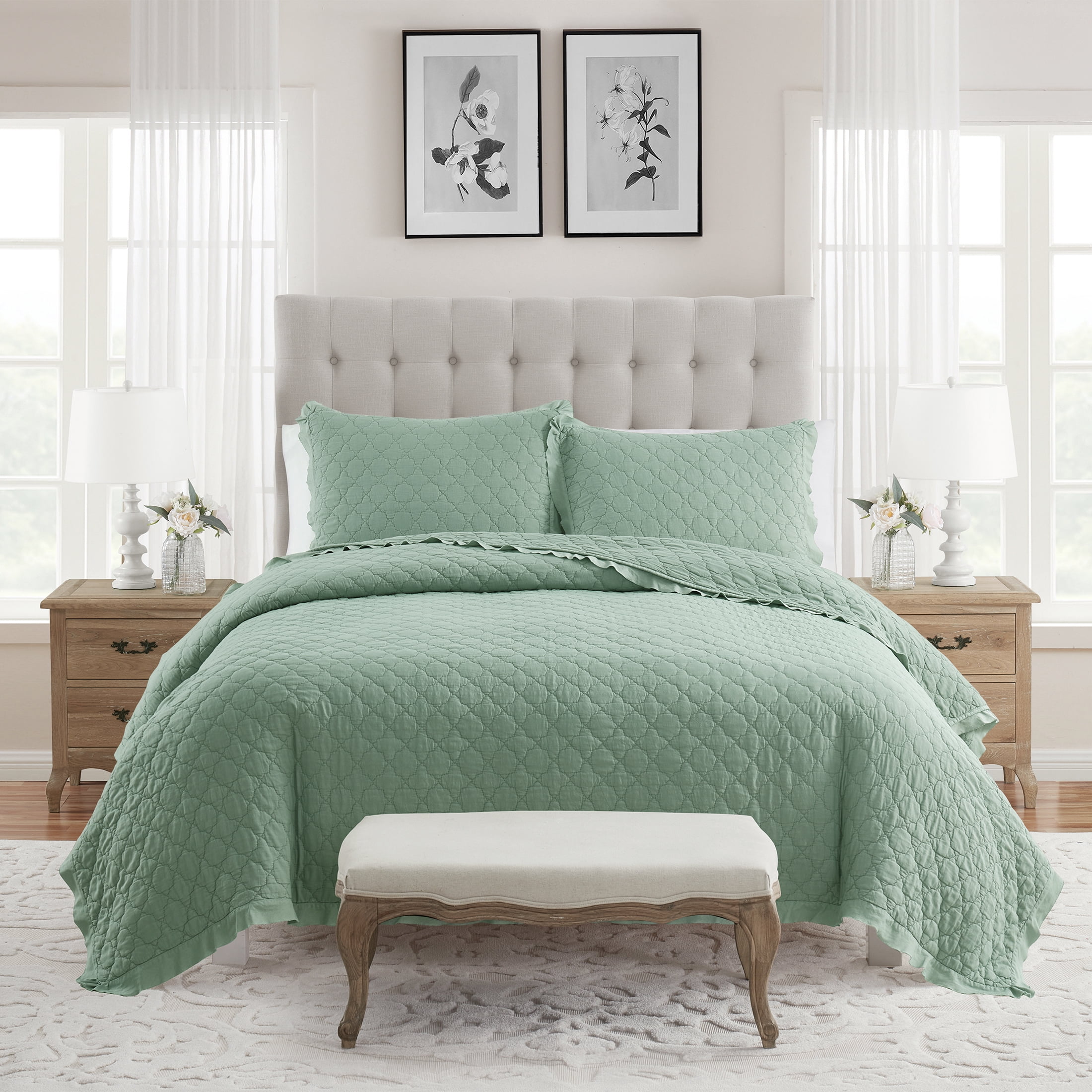 My Texas House Penelope Iceberg Green 3-Piece Quilt Set, Full/Queen ...