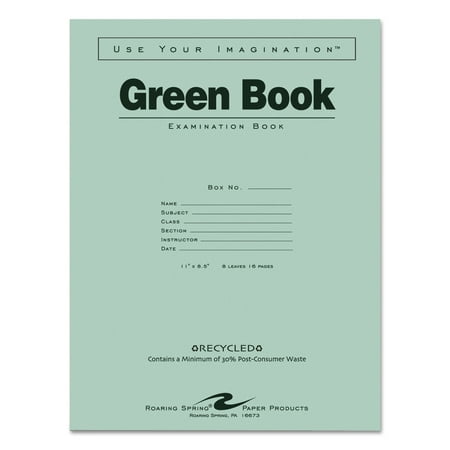 Green Books Exam Book, Wide/Legal Rule, 11 x 8.5, White, 8 Sheets ...