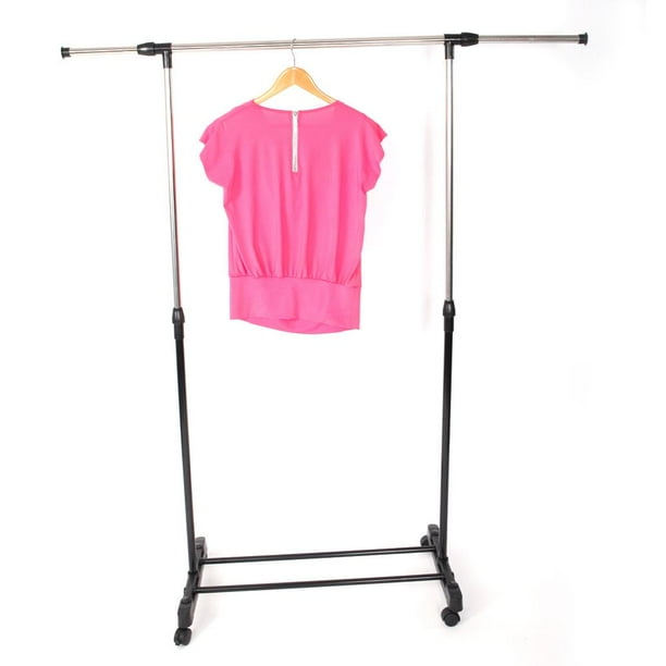 Zimtown Adjustable Rolling Clothes Rack Single-Bar Rail Hanging Garment ...