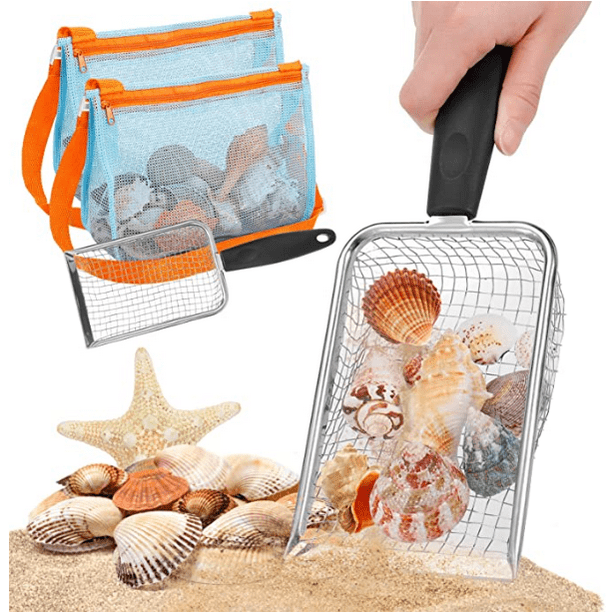 Akidoys 2 Sets Beach Mesh Shovel with Sea Shell Bag- Sand Sifter for ...