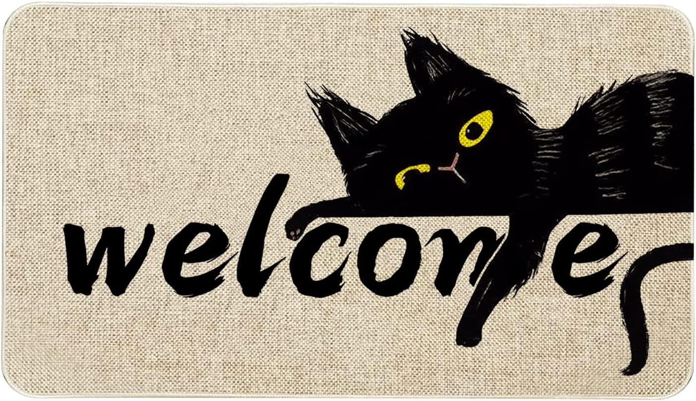 Halloween Cat Front Door Mat 30 X 17 Inch Black Cat Doormat Indoor ...