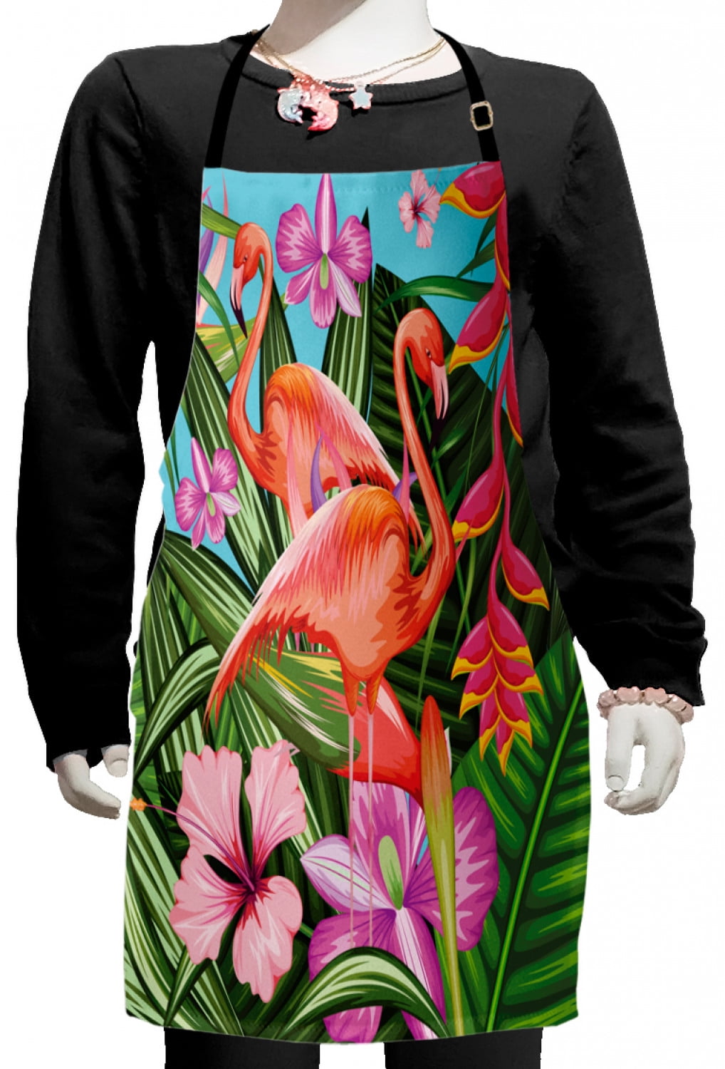 Flamingo Kids Apron, Illustration of Animal Tropical Garden Hibiscus ...
