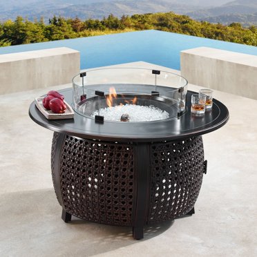 Outdoor Living and Style 44" Black Round Propane Outdoor Fire Table ...