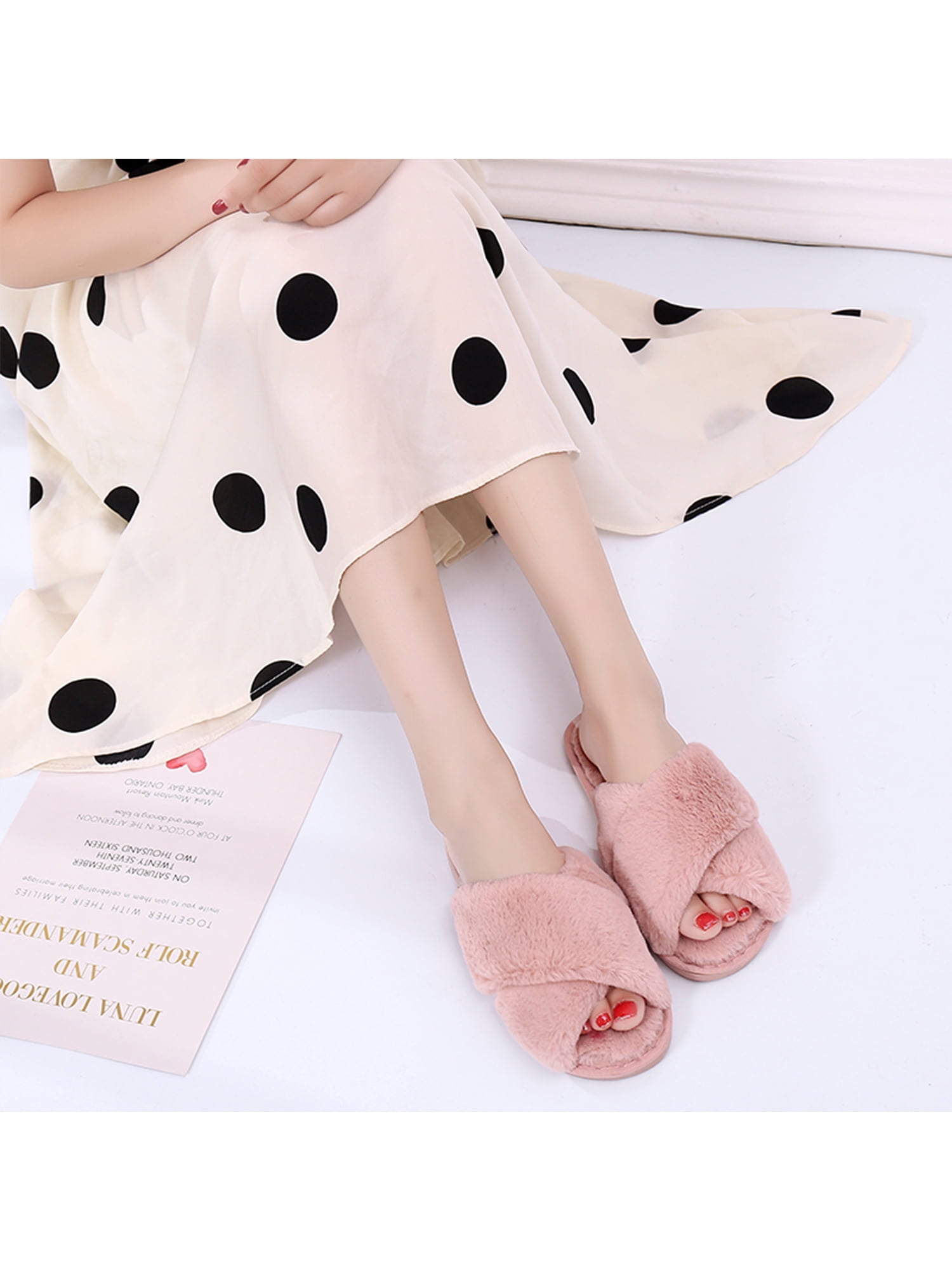 Ladies Slippers Soft Comfy Flat Slide Sandals Indoor Outdoor Open Toe ...